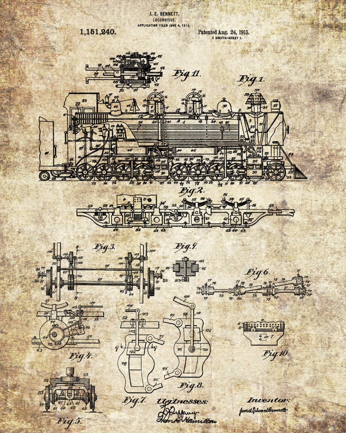 Steam Train Poster, Locomotive Patent Print - Etsy