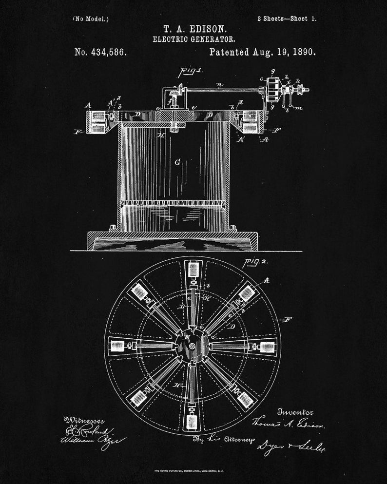 Edison Generator Patent Print Edison Generator Vintage Design | Etsy