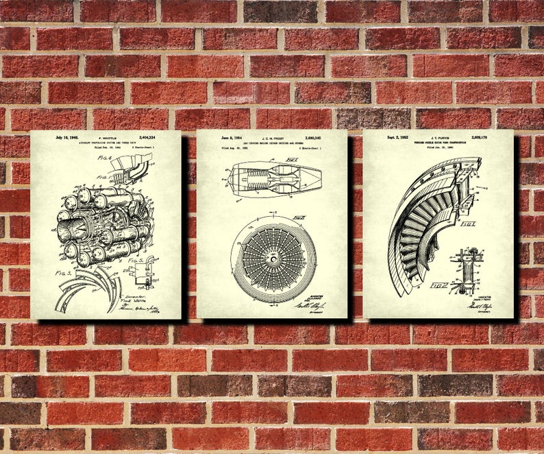Aircraft Engine Patent Prints Set 3 Jet Aviation Posters - Etsy