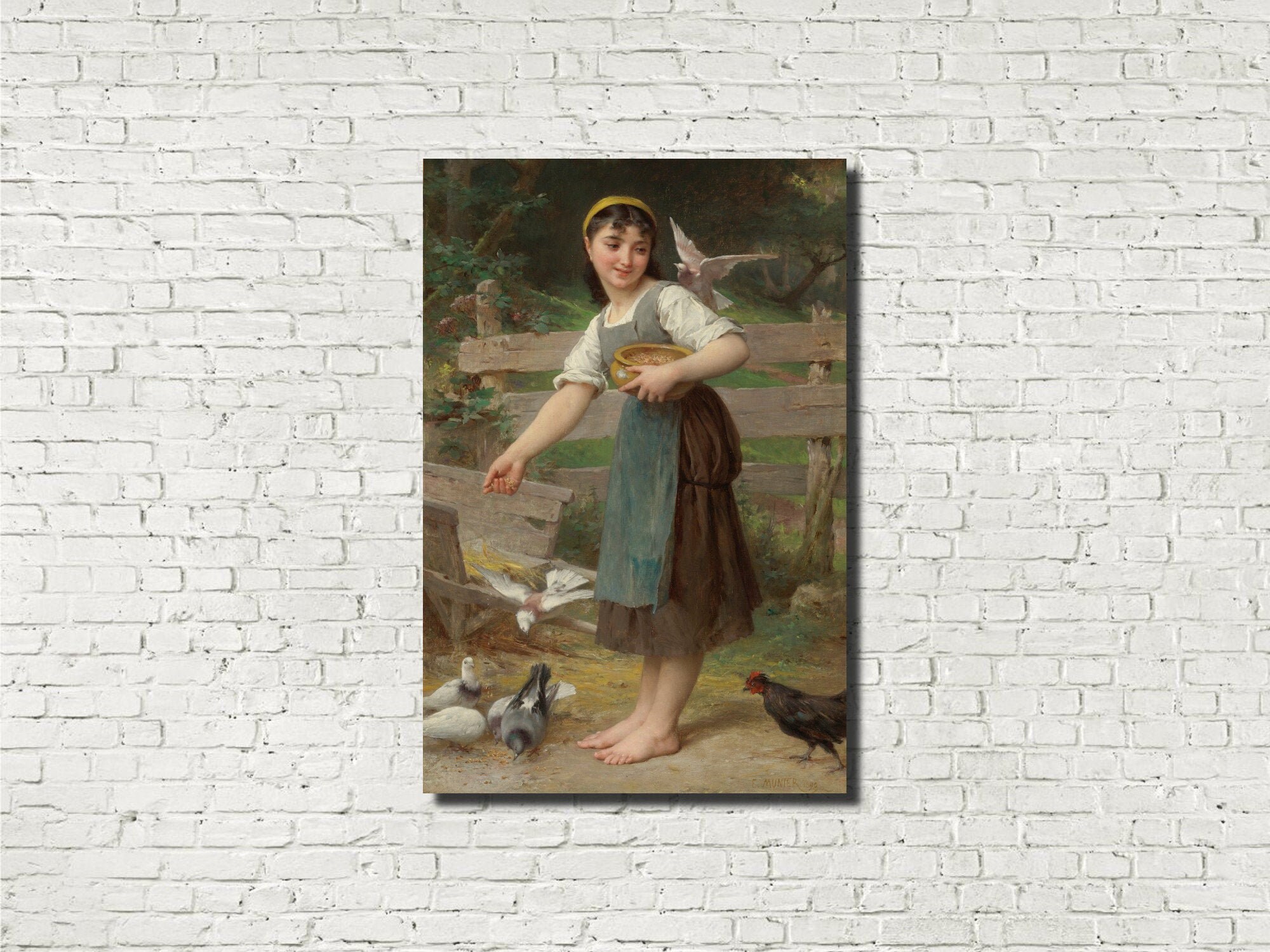 Oil on Canvas Painting Emile Munier Reproduction Feeding the Rabbits ...