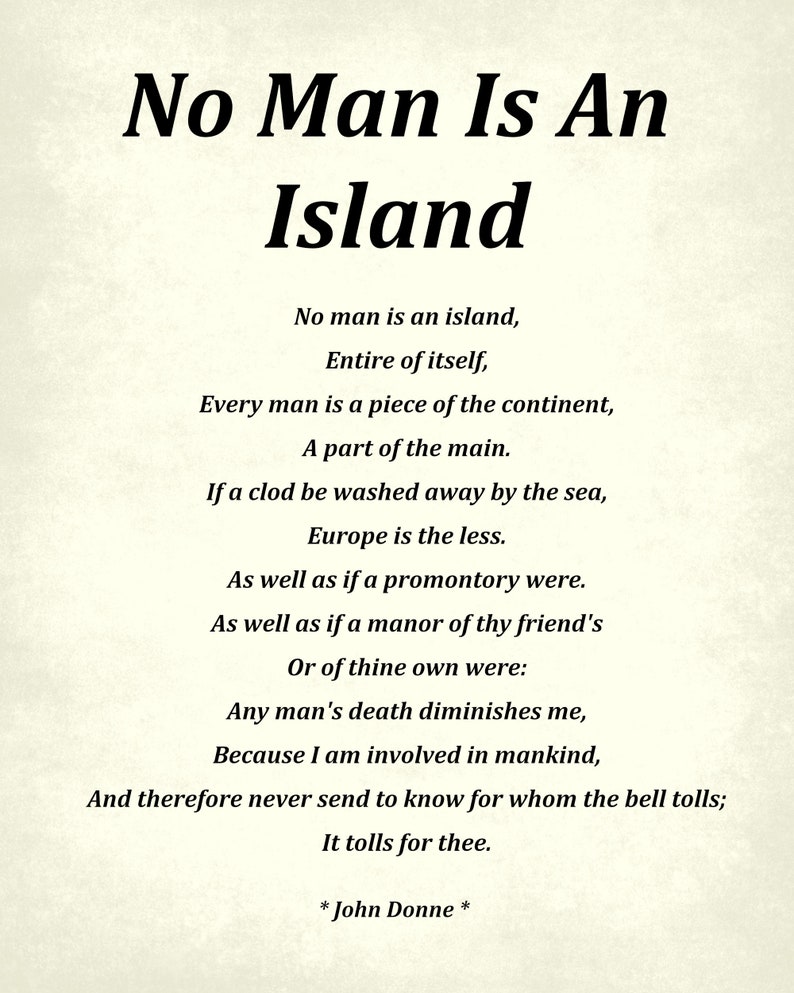 No Man Is An Island Poem by John Donne Typography Print | Etsy