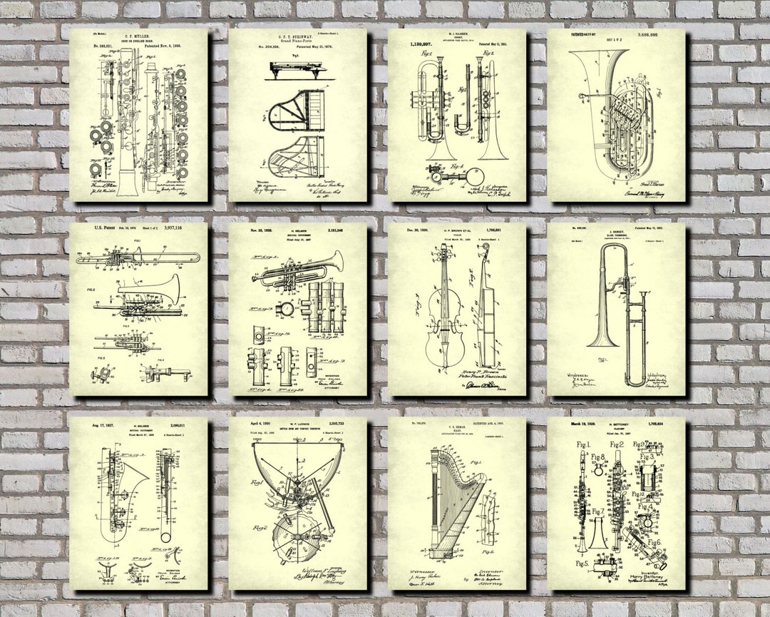 Orchestral Instruments Patent Prints Set 12 Music Posters - Etsy