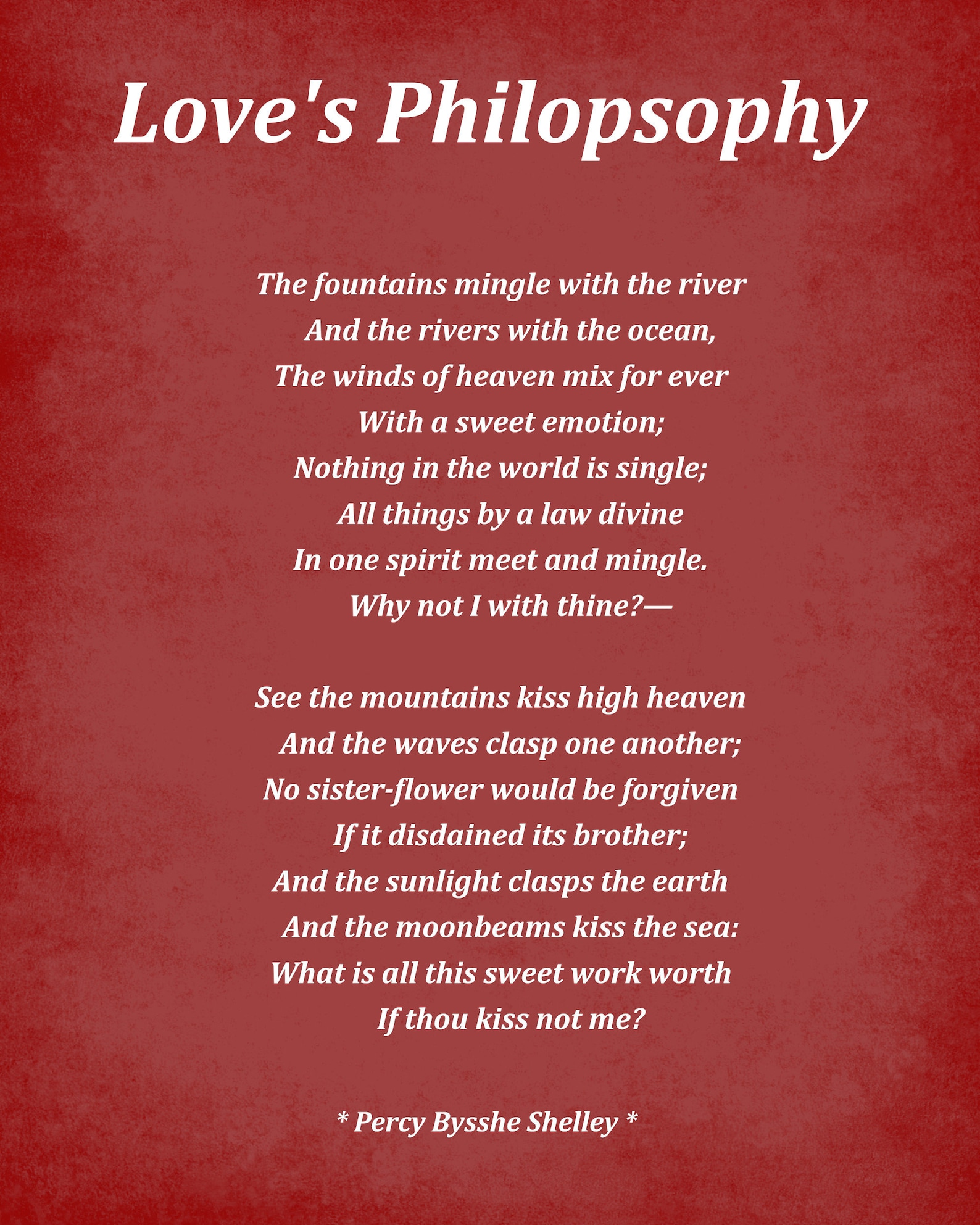 Love's Philosophy Poem by Percy Bysshe Shelley Typography | Etsy