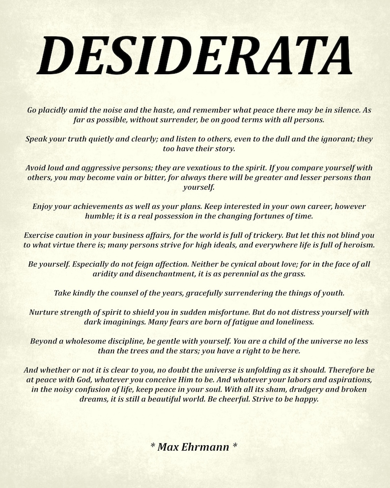 Desiderata Poem by Max Ehrmann, Typography Print - Etsy