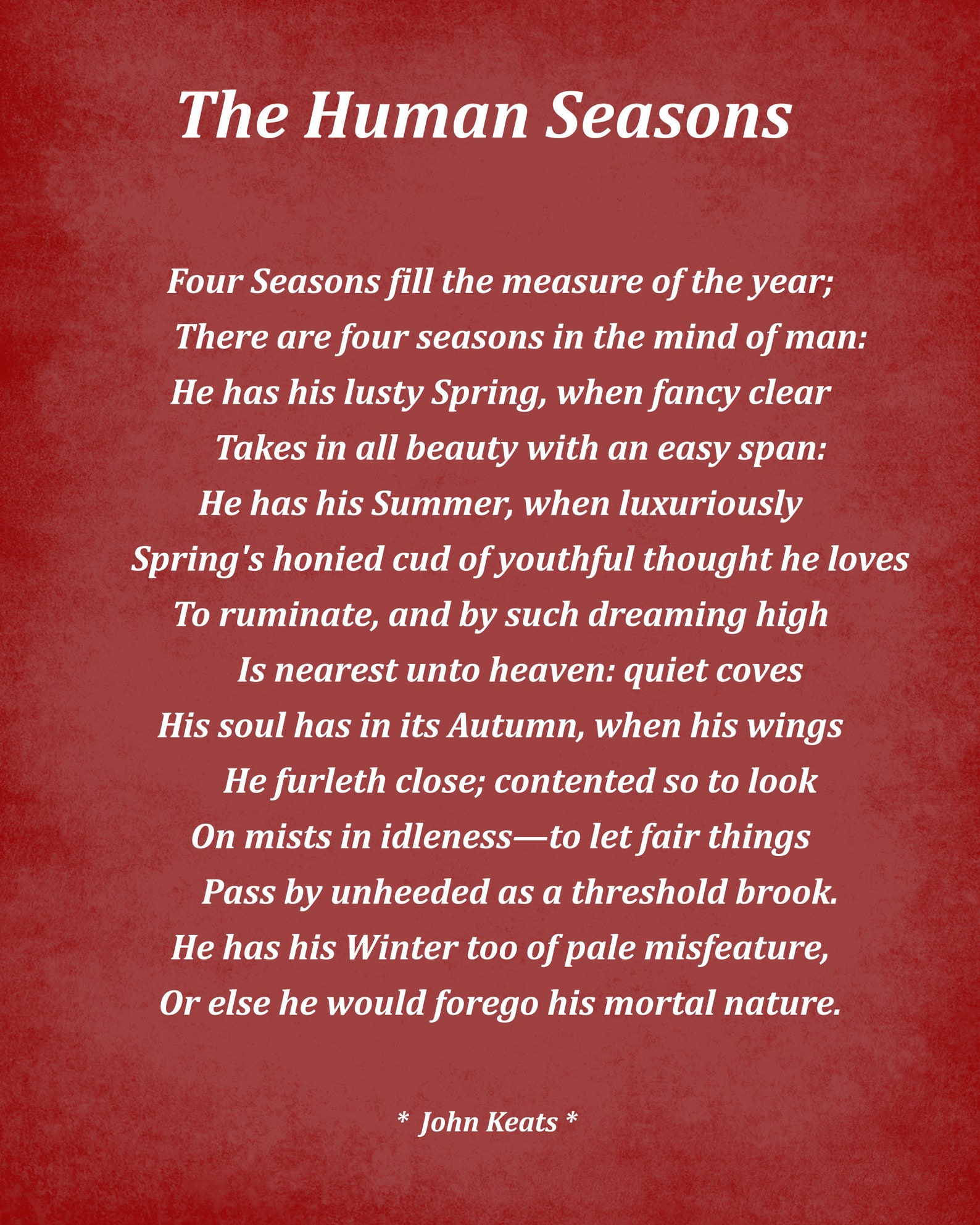 The Human Seasons Poem by John Keats Typography Print - Etsy UK