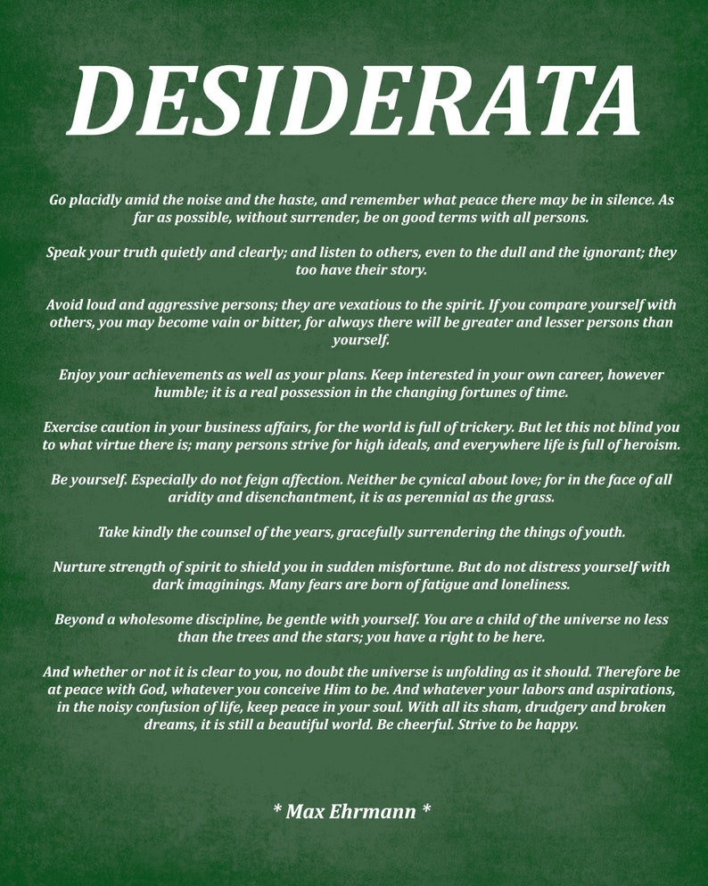 Desiderata Poem by Max Ehrmann, Typography Print - Etsy