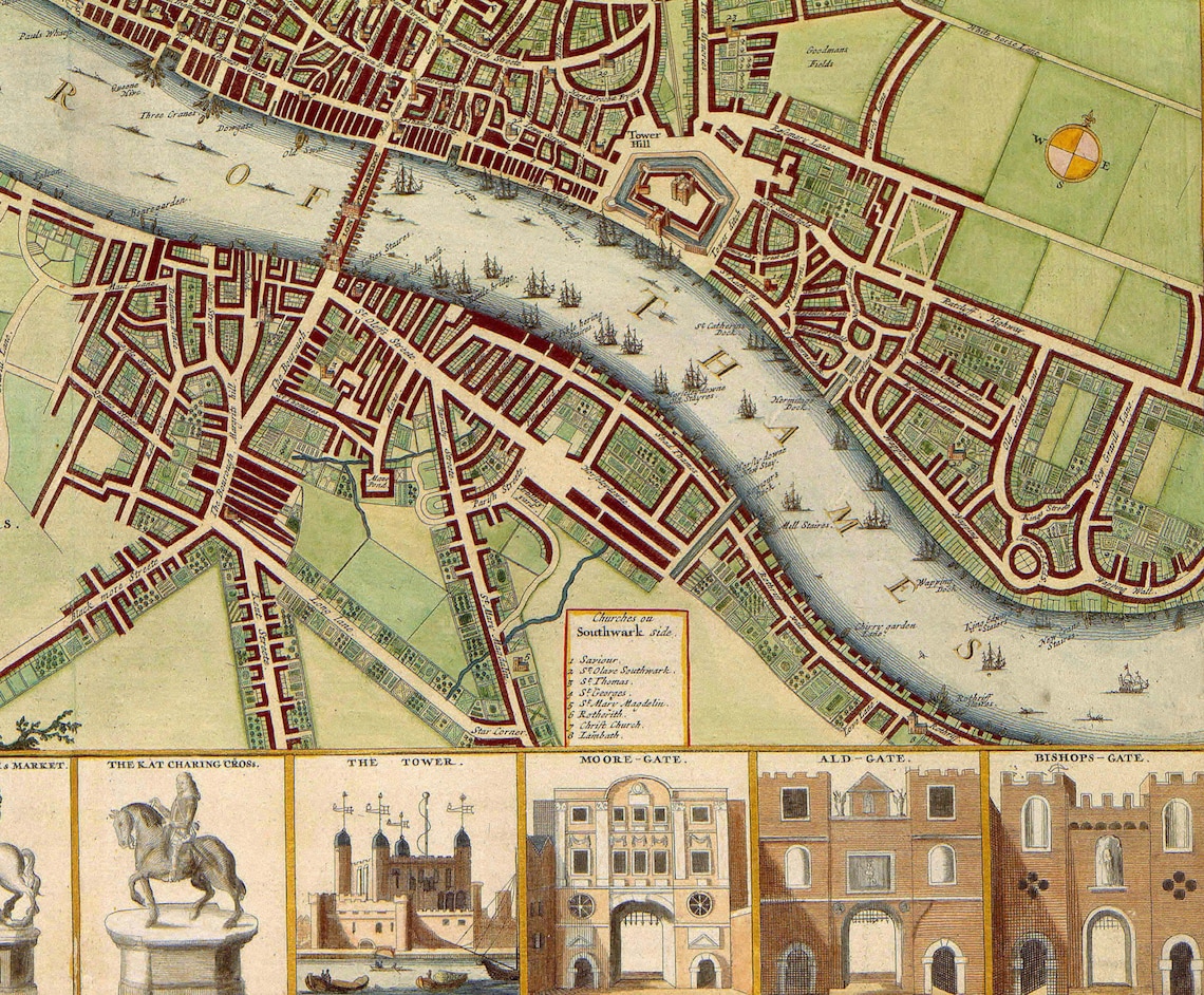 London Street Map Old London City Atlas Vintage 17th Century - Etsy