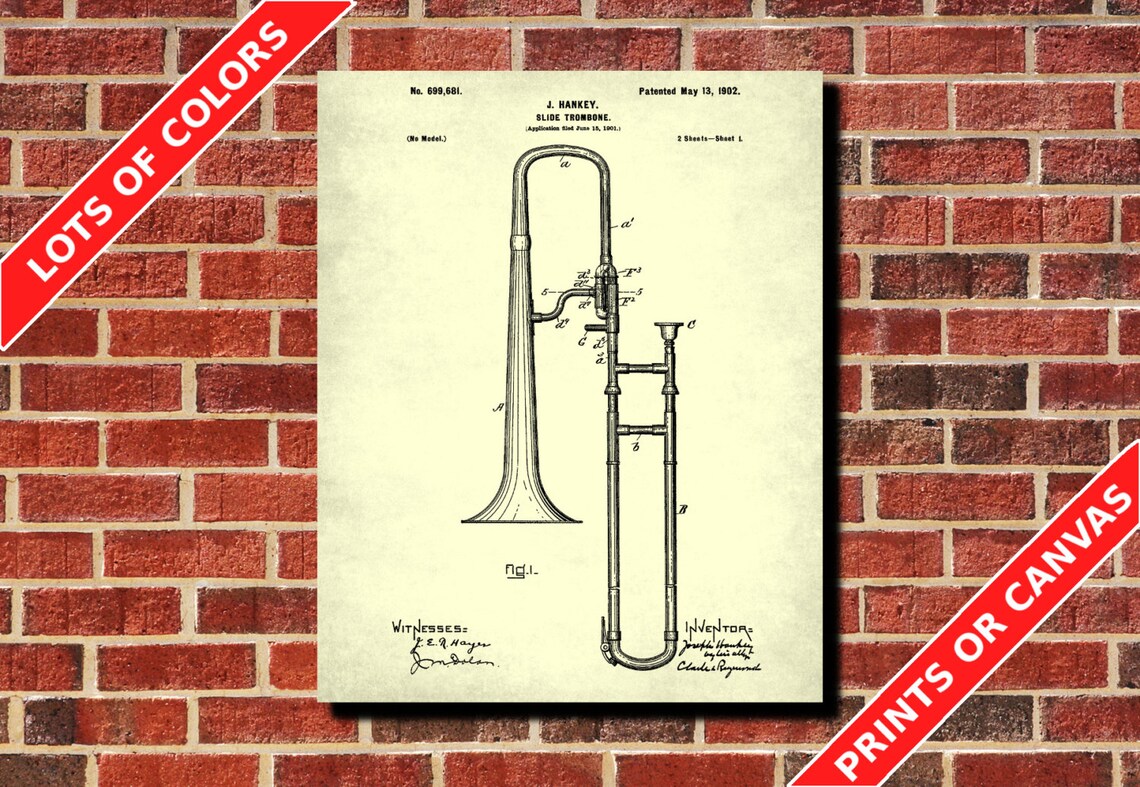 Slide Trombone Patent Print Musical Instruments Poster | Etsy