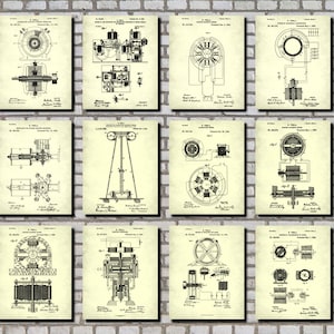 Nikola Tesla Patent Prints Set 12 Posters, Electrical Invention Posters ...