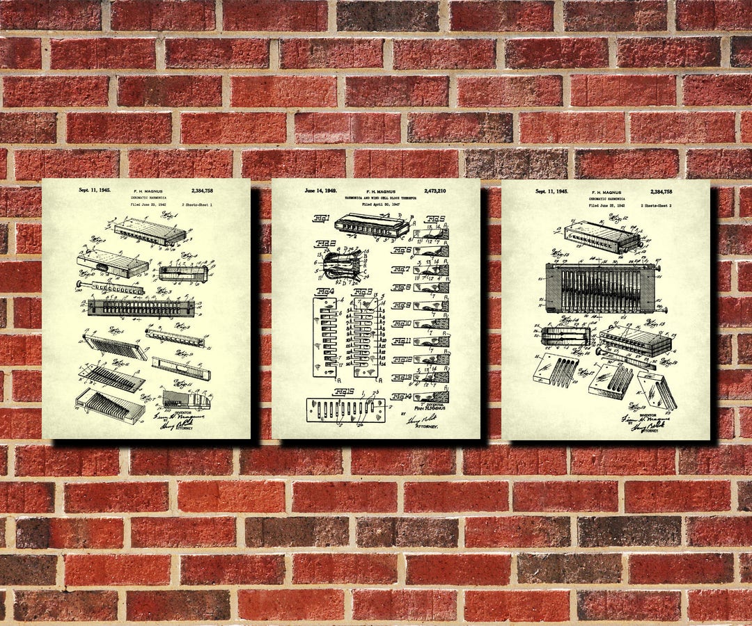 Harmonica Patent Prints Set 3 Mouth Organ Posters - Etsy