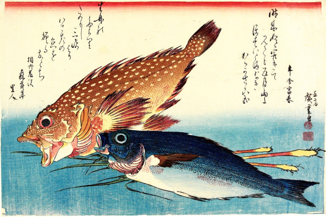 Japanese Art Print : Scorpion Fish & Isaki Painting, Hiroshige, Ukiyo-e ...