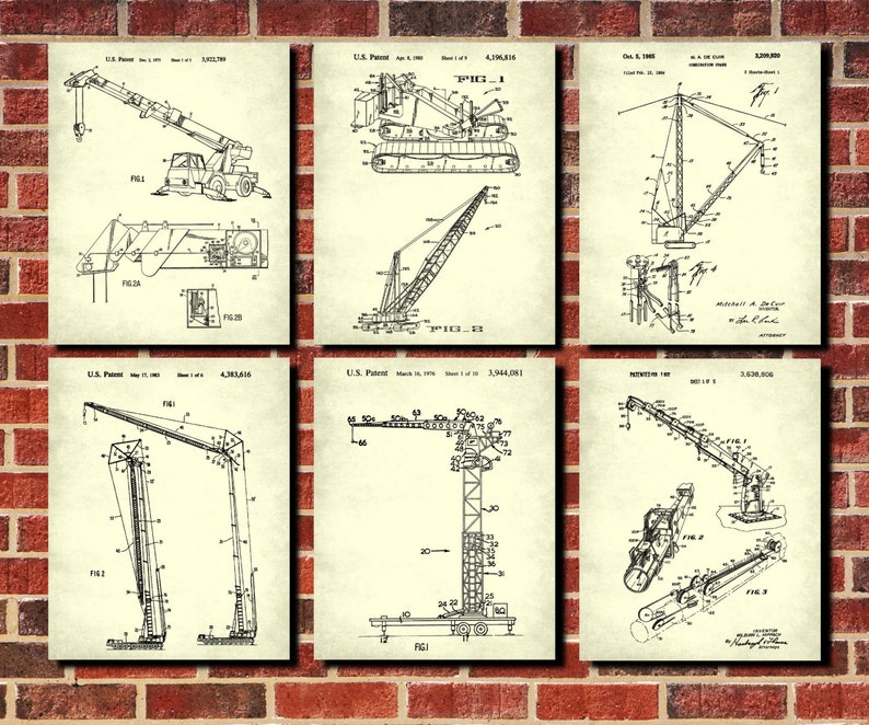 Cranes Patent Prints, Set 6 Construction Machinery Posters - Etsy