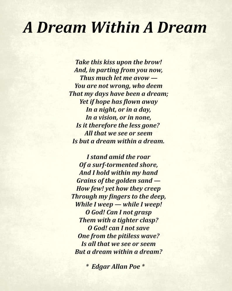 A Dream Within A Dream Poem by Edgar Allan Poe, Typography Print - Etsy