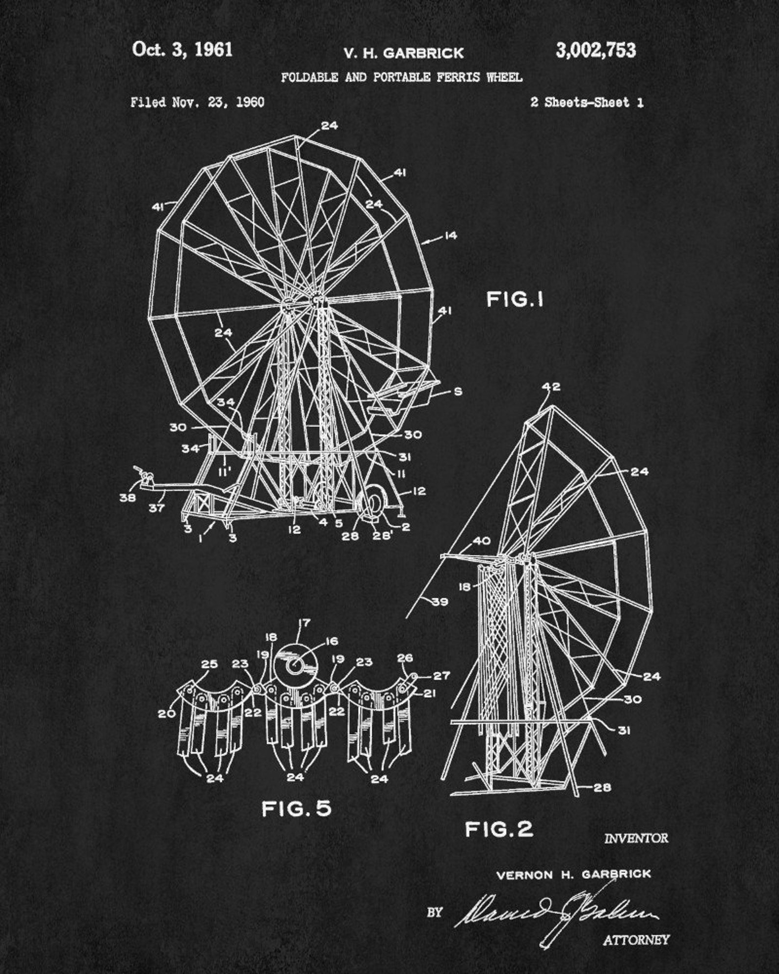 Ferris Wheel Patent Print, Fair Ground Poster - Etsy