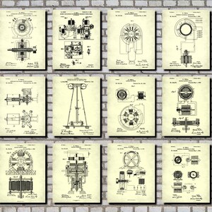 Nikola Tesla Patent Prints Set 12 Posters, Electrical Invention Posters ...
