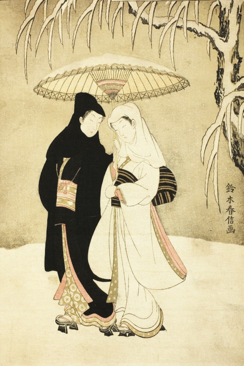 Suzuki Harunobu, Japanese Fine Art Print : Lovers Under Umbrella in the ...