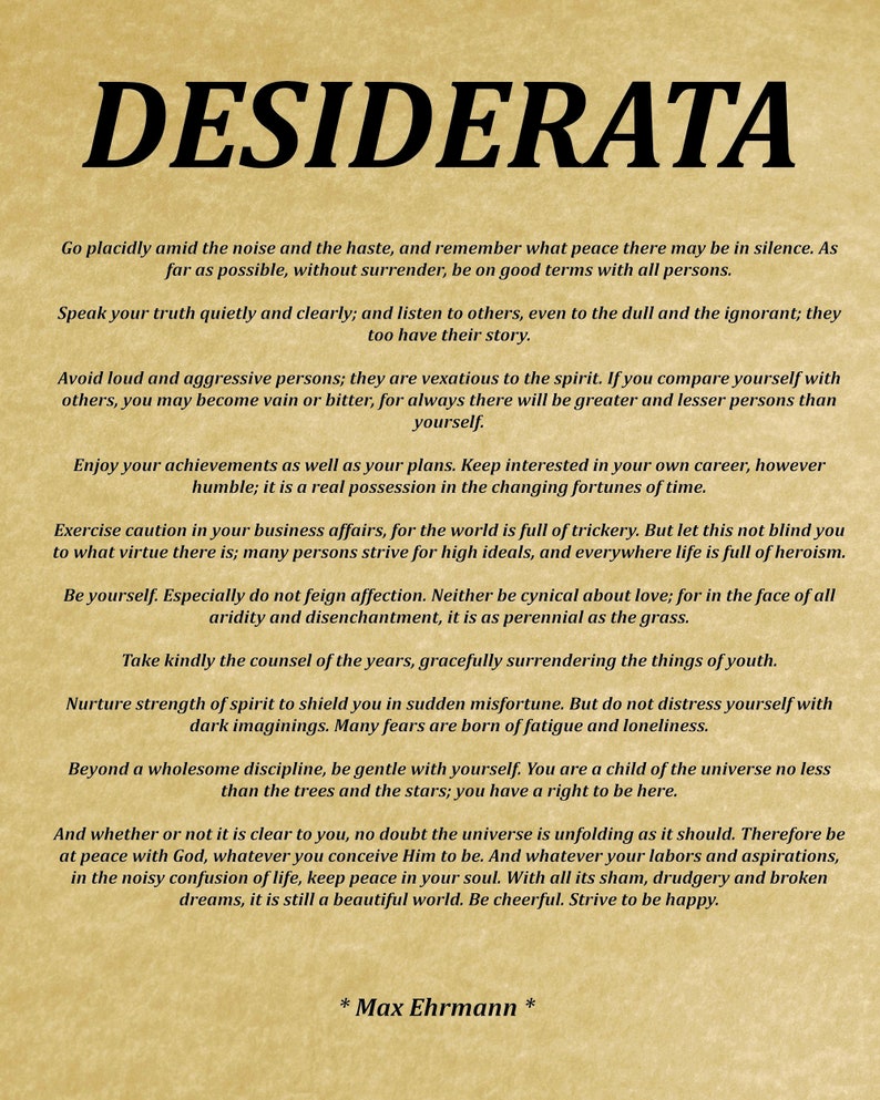 Desiderata Poem by Max Ehrmann, Typography Print - Etsy