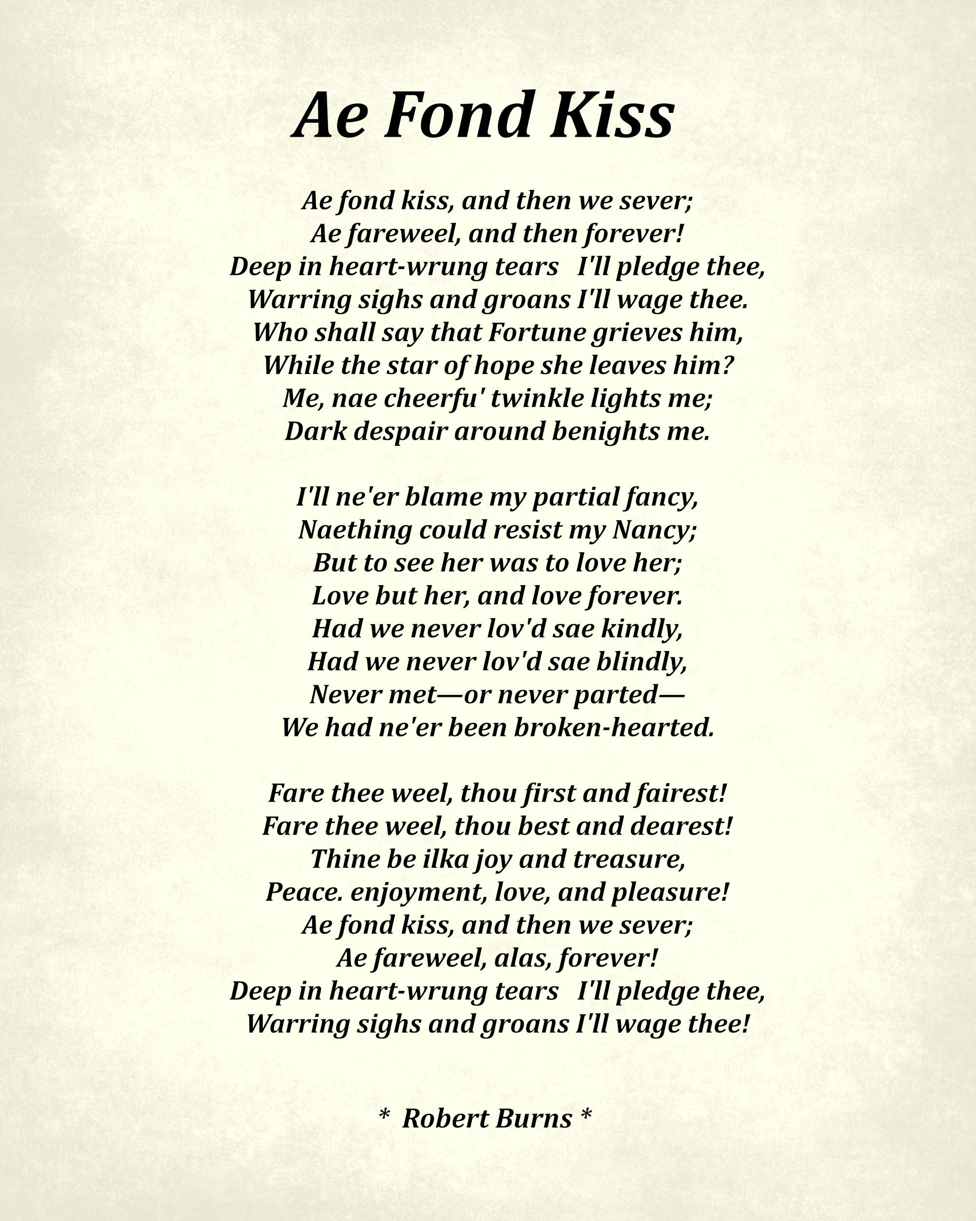 Ae Fond Kiss Poem by Robert Burns, Typography Print - Etsy UK