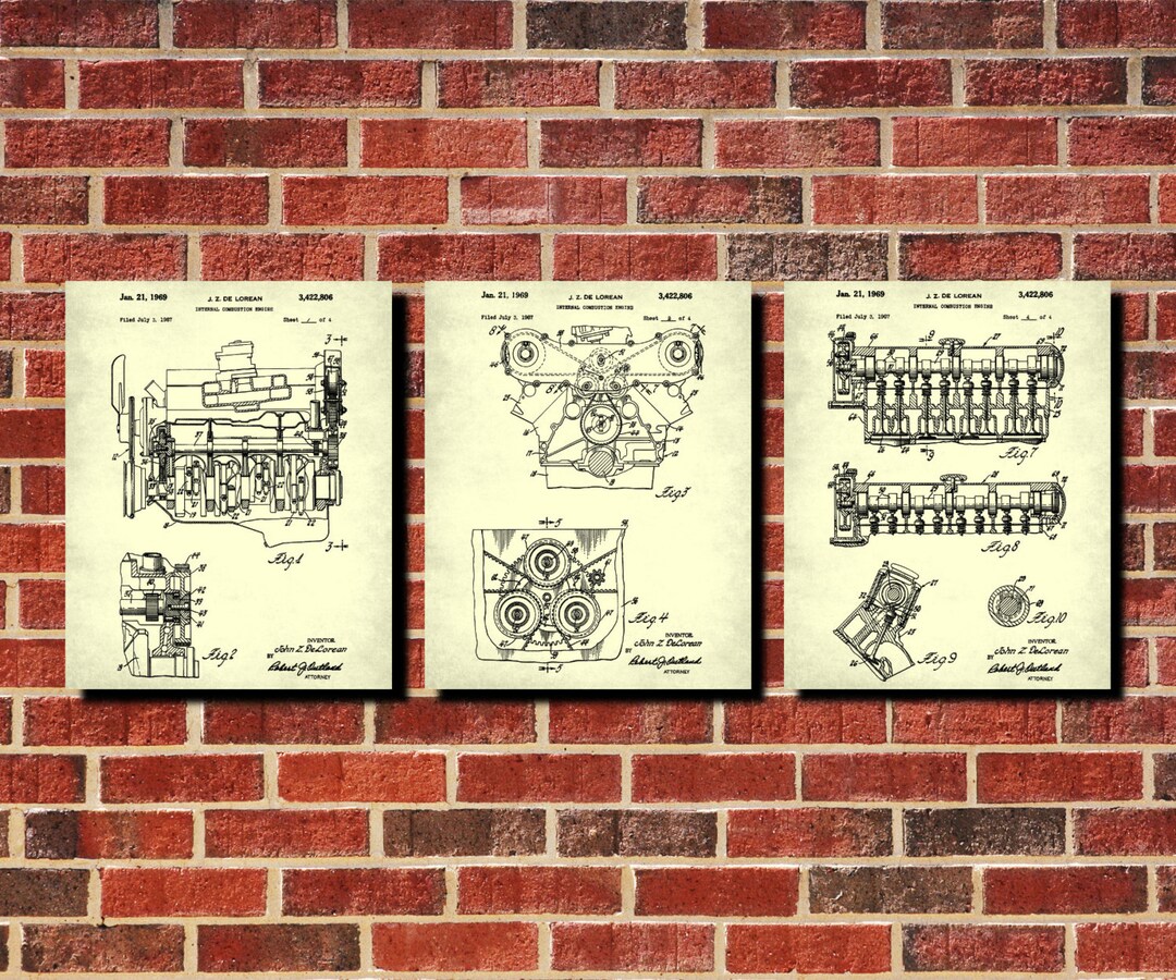 Car Engine Patent Prints Set 3 Machine Shop Posters - Etsy