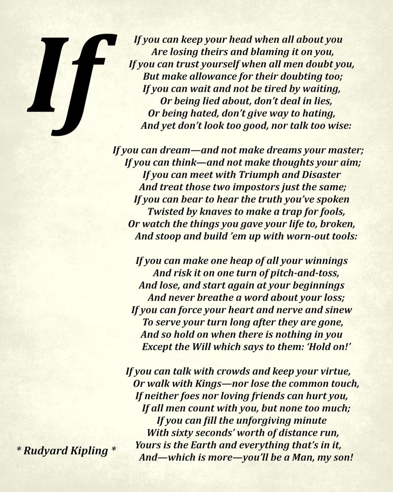 If Poem by Rudyard Kipling, Typography Print - Etsy