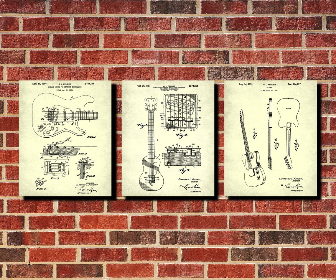 Guitar Patent Prints Set 3 Guitar Posters | Etsy