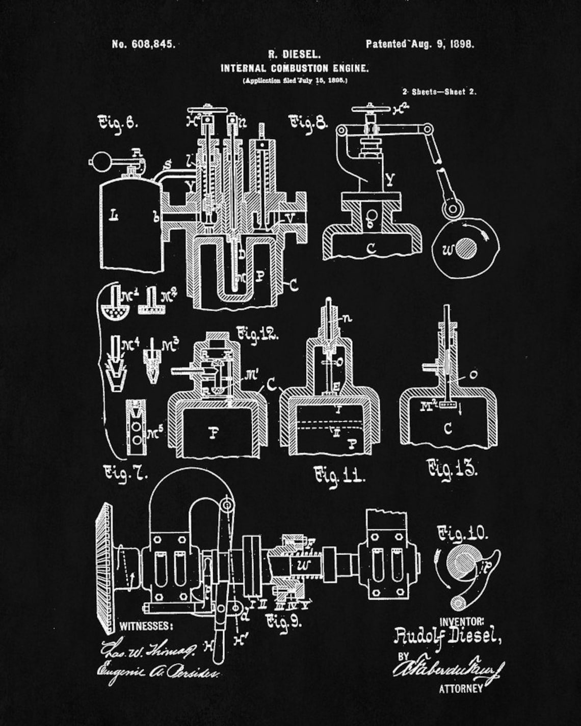 Diesel Engine Blueprint Poster - Etsy