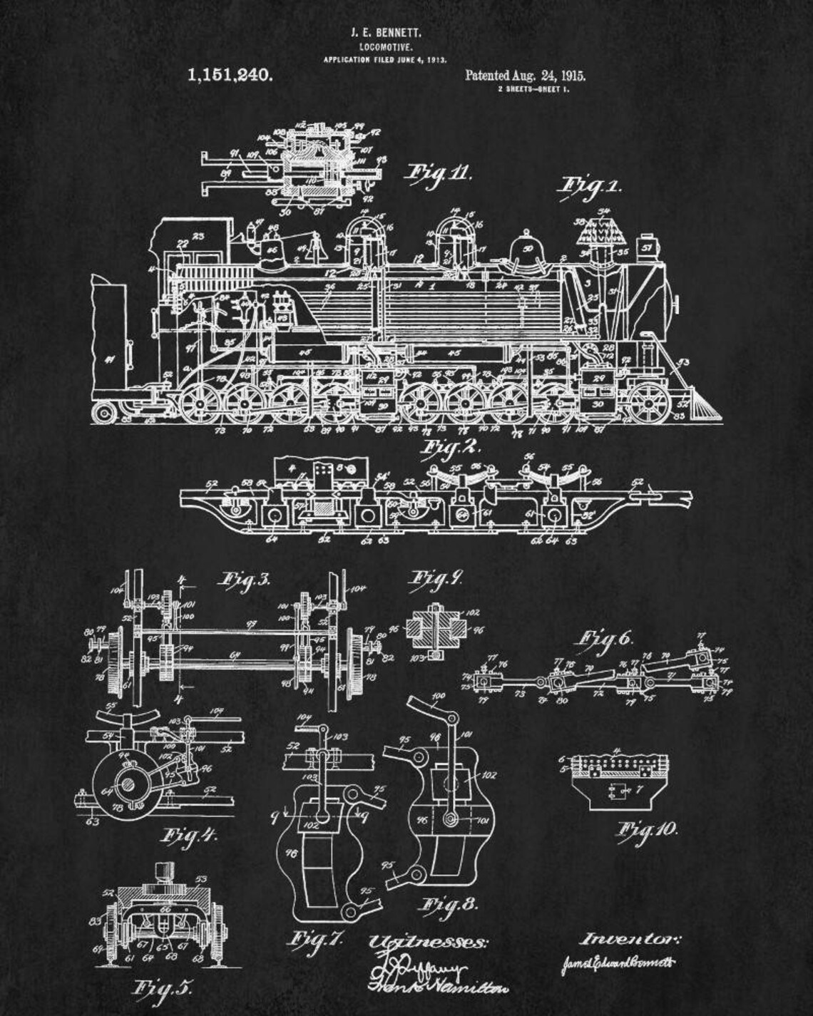 Steam Train Poster Locomotive Patent Print | Etsy