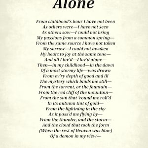 Alone Poem by Edgar Allan Poe, Typography Print - Etsy