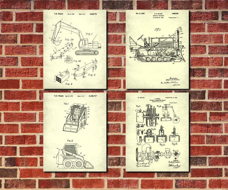 Construction Equipment Patent Prints Set 4 Diesel Power Posters - Etsy