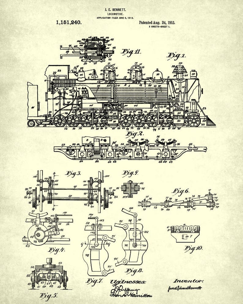 Steam Train Poster Locomotive Patent Print | Etsy