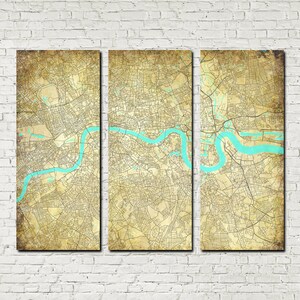Canvas Print Map of London, City Street Map Set of 3 Panels Triptych ...