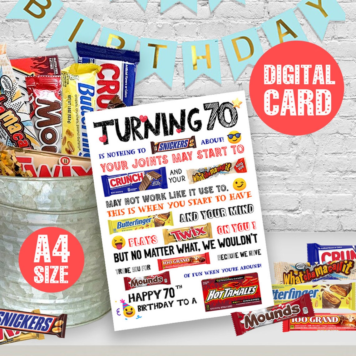 Turning 70 PRINTABLE Birthday Candy Gram Card PRINTABLE 70th - Etsy Canada