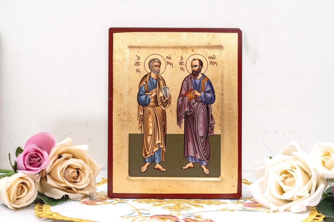 Saint Peter and Saint Paul Handmade Icon With Gold Leaf on Solid Wood ...