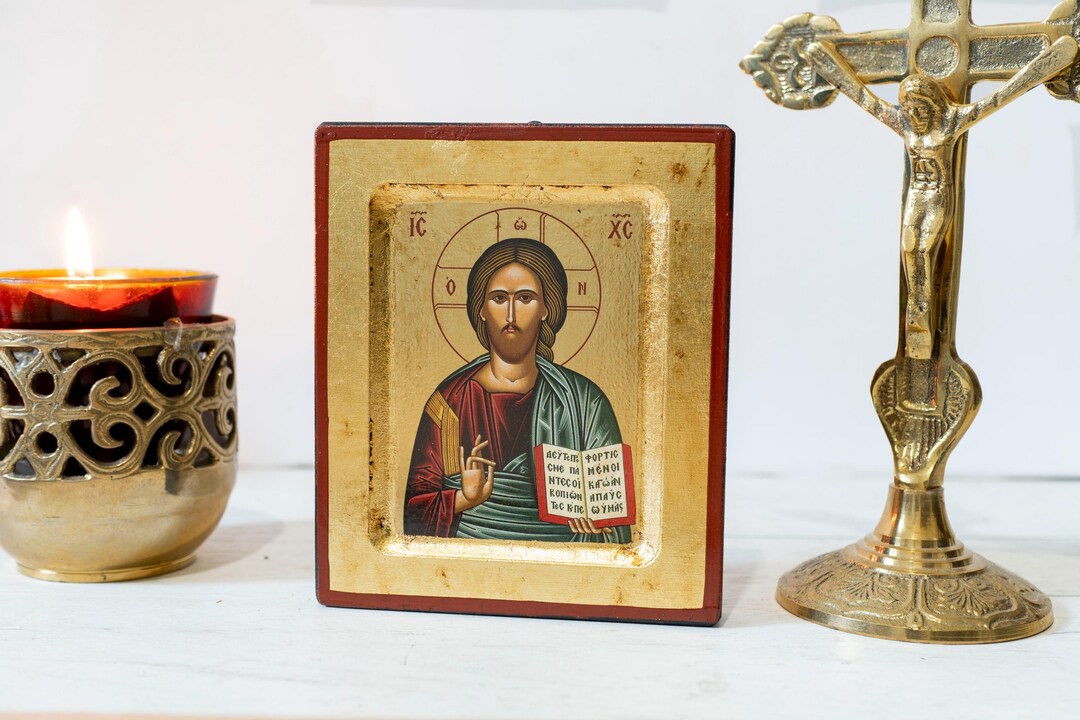 Christian Icon With Jesus Christ the Pantokrator - Handmade Wooden Aged ...