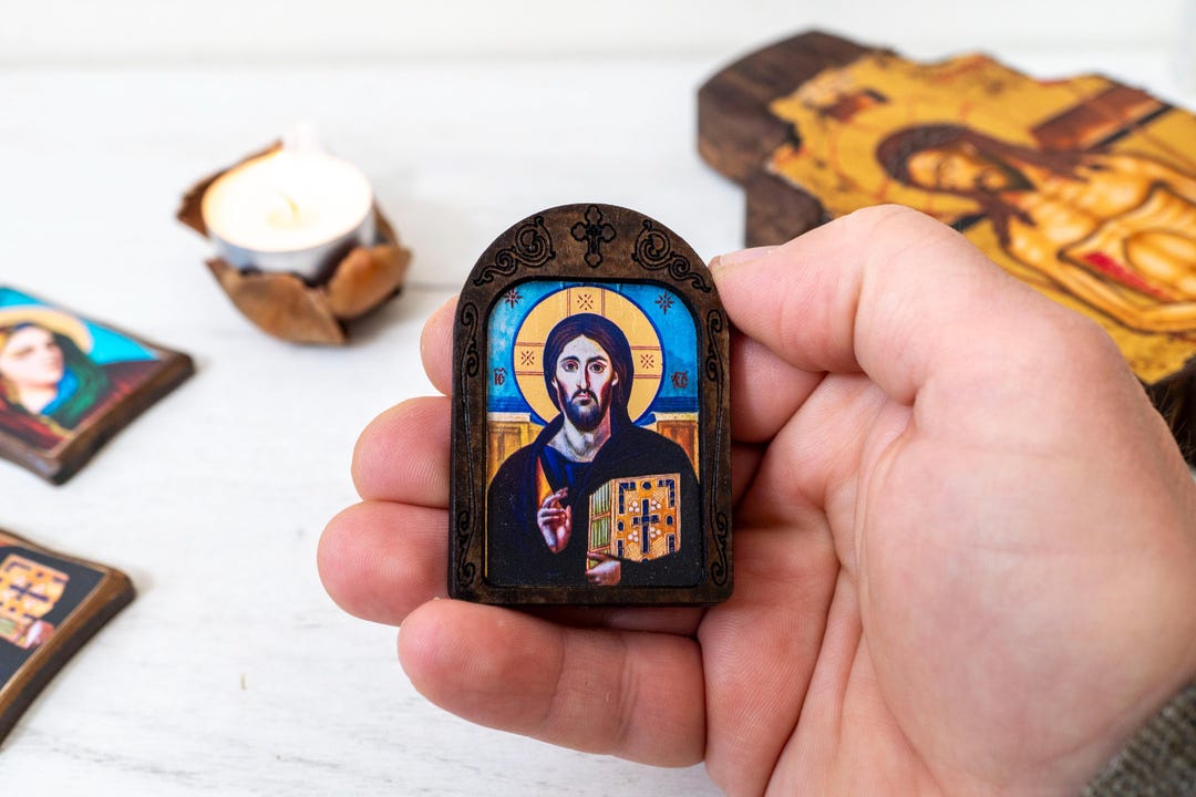 Jesus Christ of Sinai Compact Wooden Icon Handcrafted on Silk Canvas ...