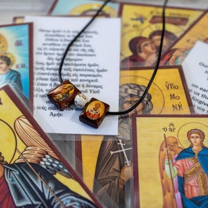 Set of 10 Pocket-sized Laminated Prayer Icon Cards, Tied With Leather ...