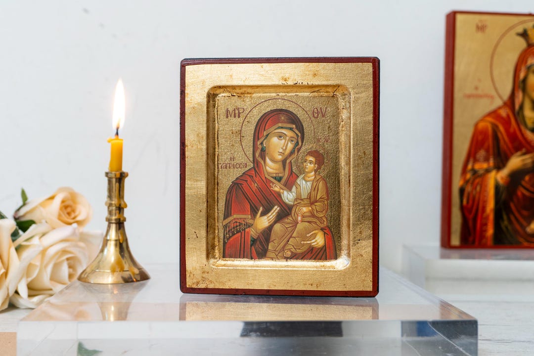 Virgin Mary the Healer Icon: Handmade Wooden Aged Icon With Gold Leaf ...