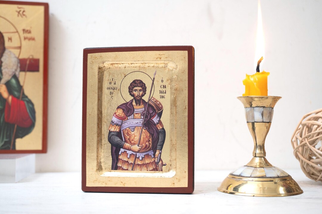 Saint Theodore Handmade Icon: Aged Wood, Gold Background - Etsy