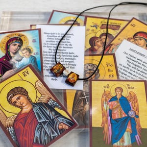 Set of 10 Pocket-sized Laminated Prayer Icon Cards, Tied With Leather ...