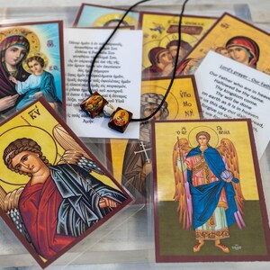 Set of 10 Pocket-sized Laminated Prayer Icon Cards, Tied With Leather ...