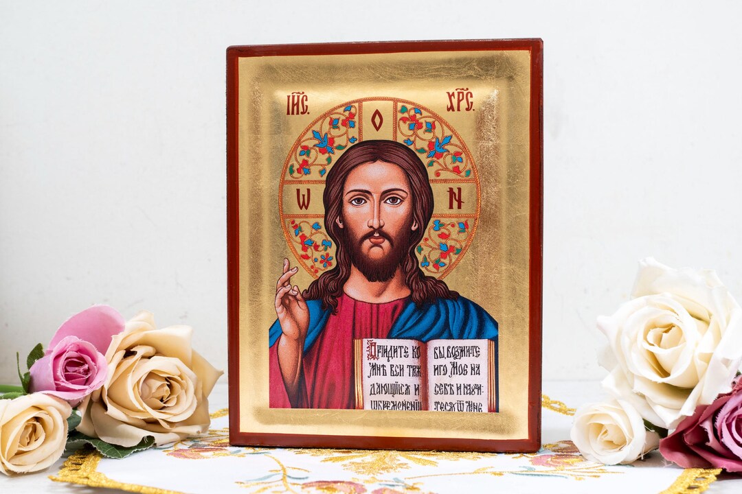 Christ the Blessing Christian Icon Handmade on Gold Leaf Icon Fro ...