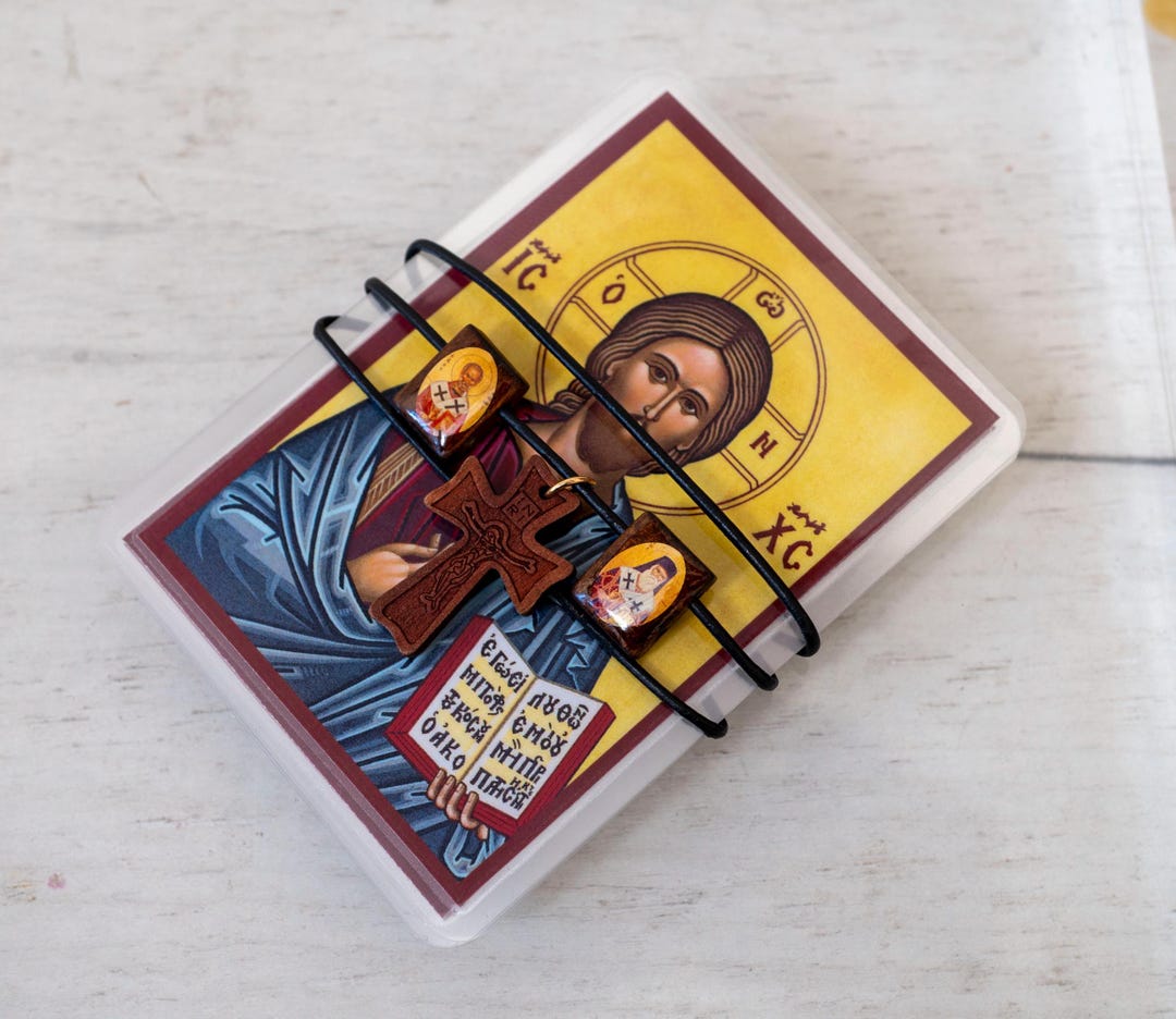 Set of 10 Pocket-sized Laminated Prayer Icon Cards, Tied With Leather ...