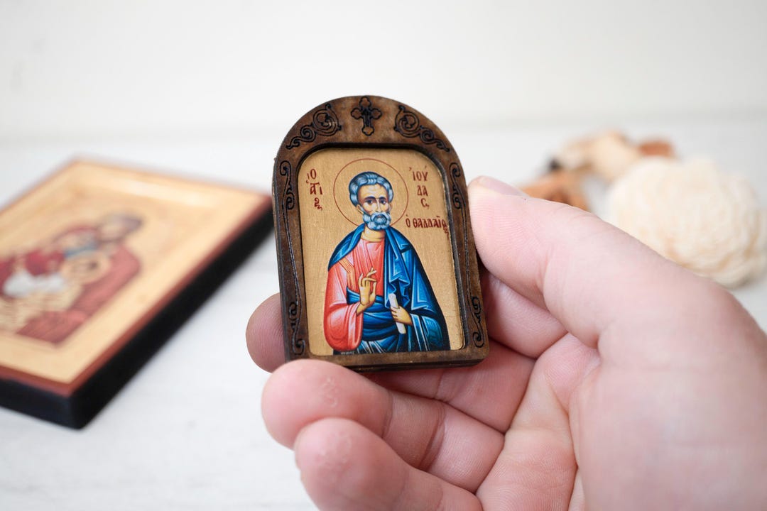 Saint Jude Thaddeus Icon: Handcrafted Wooden Framed Silk Canvas Travel ...