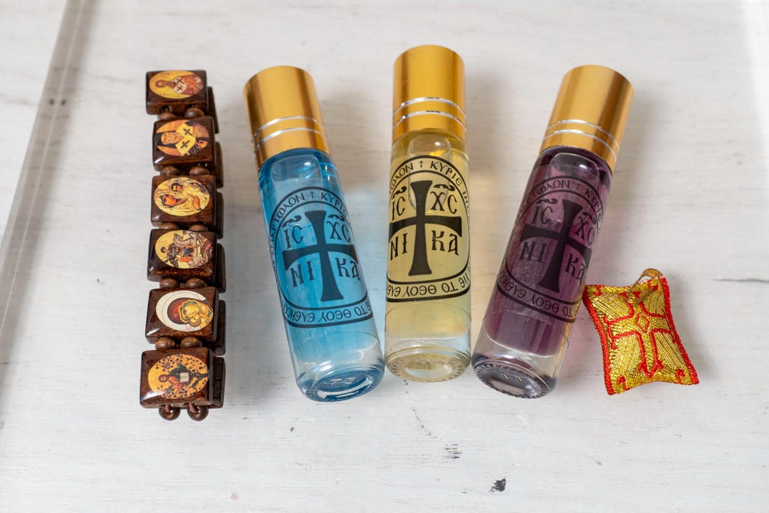 Set of Orthodox Anointing Oils (3pcs) With Roll-on Applicators, Golden ...