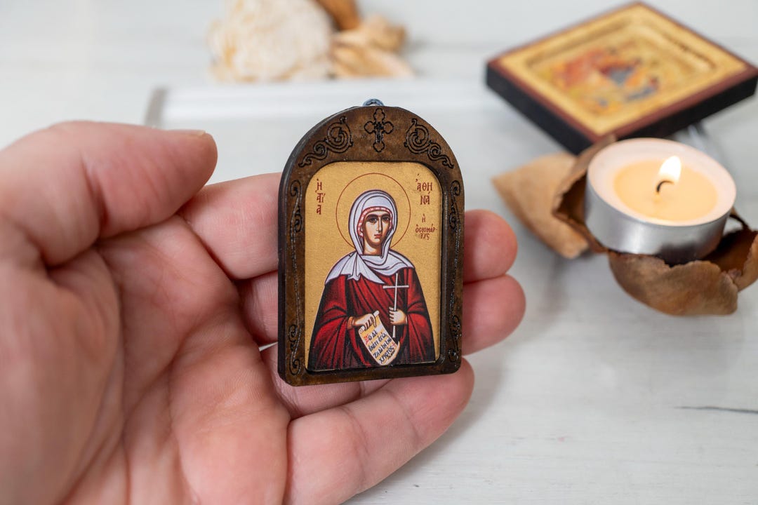 Saint Athena (Αγια Αθηνα) Compact Wooden Icon Handcrafted on Silk ...