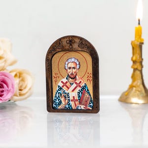 Saint Lazarus (Αγιος Λαζαρος) Pocket Wooden Icon Handcrafted on Silk ...