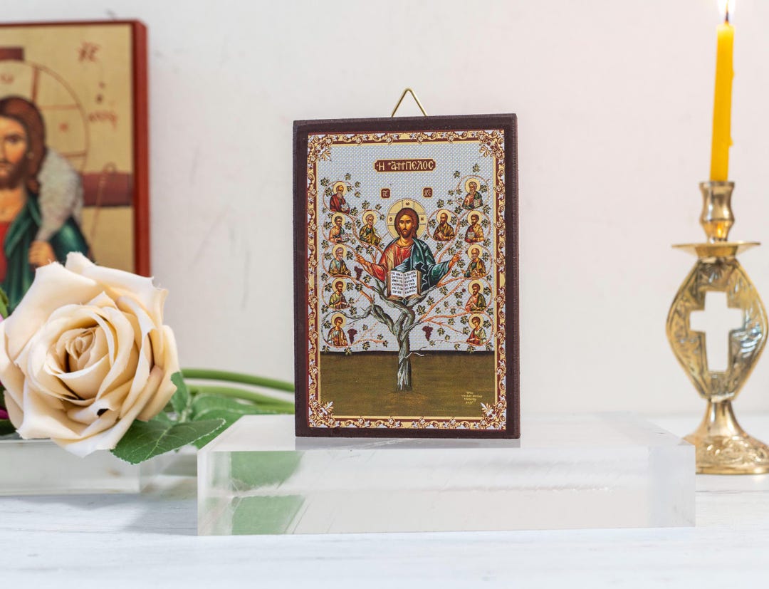 Jesus Christ Icon With Apostles, True Vine - Ampelos Handmade Wooden ...