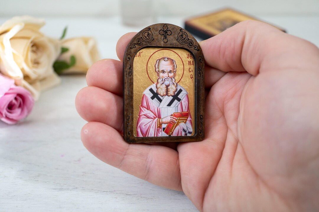 Saint Athanasius Αγιος Αθανασιος Compact Wooden Christian Icon ...