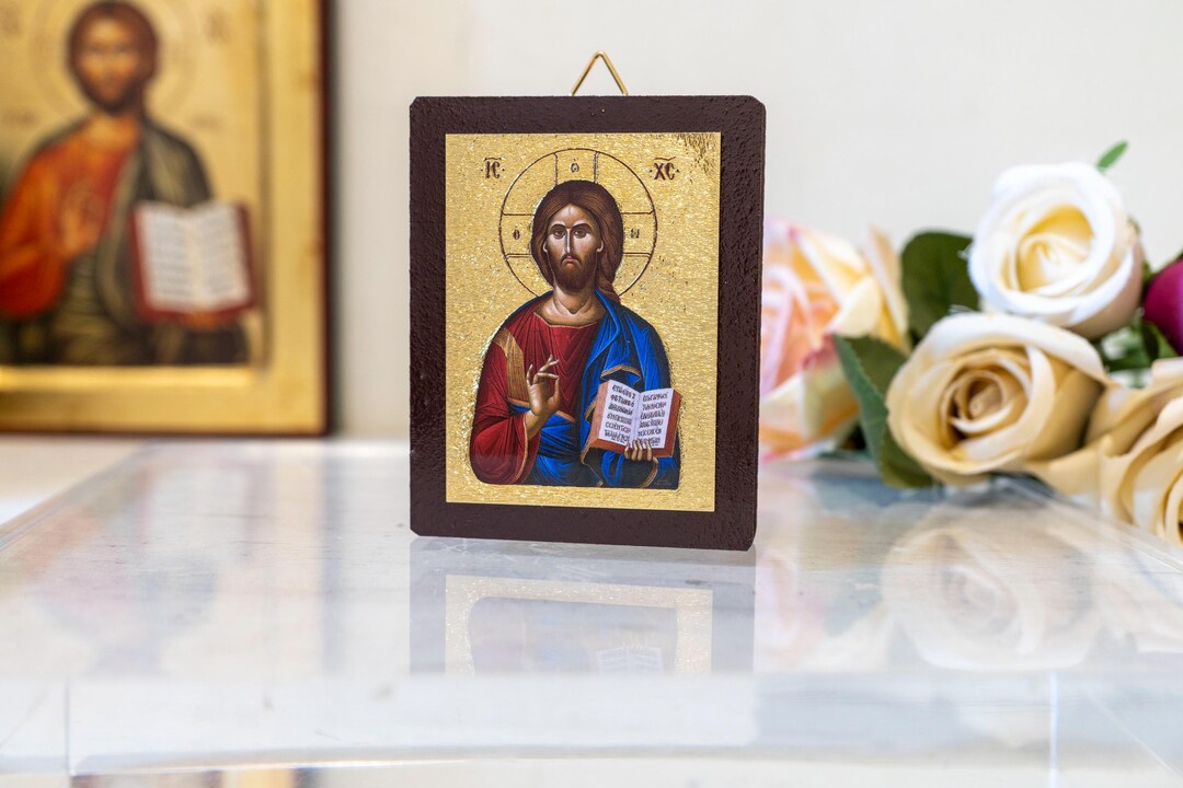Wooden Icon With Jesus Christ the Blessing Small Orthodox Icon Handmade ...