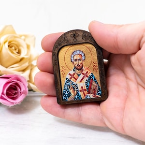 Saint Lazarus (Αγιος Λαζαρος) Pocket Wooden Icon Handcrafted on Silk ...